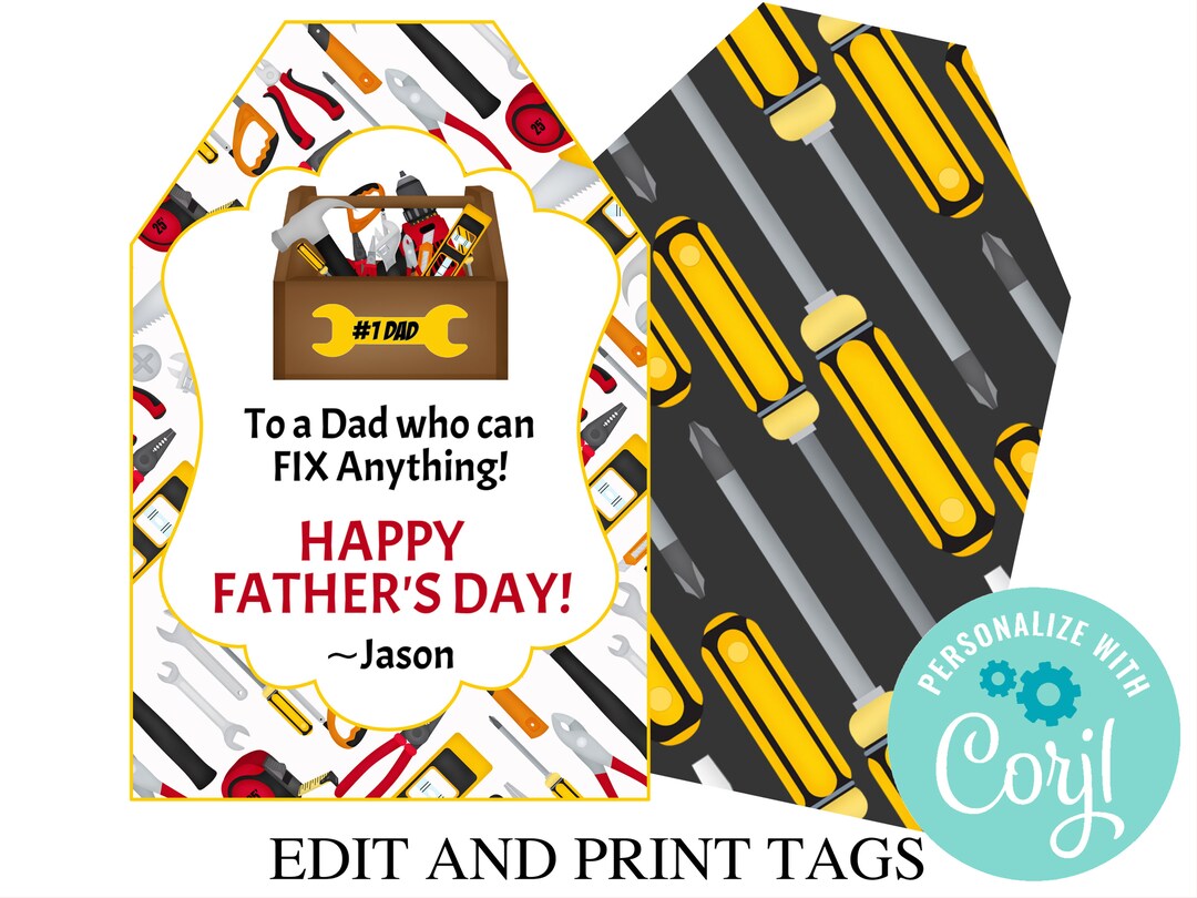 Editable Happy Fathers Day Tags, Father's Day Gift Tags Printable, Tool ...