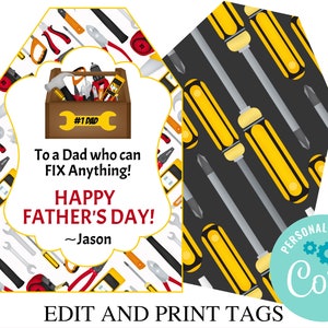 Editable Happy Fathers Day Tags, Father's Day Gift Tags Printable, Tool ...
