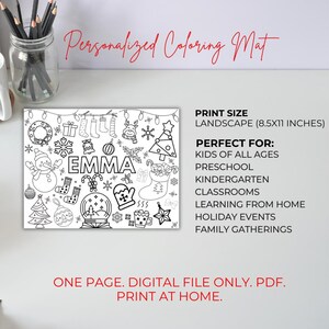 Christmas Personalized Placemat, Coloring Sheet, Kids Activity, for ...