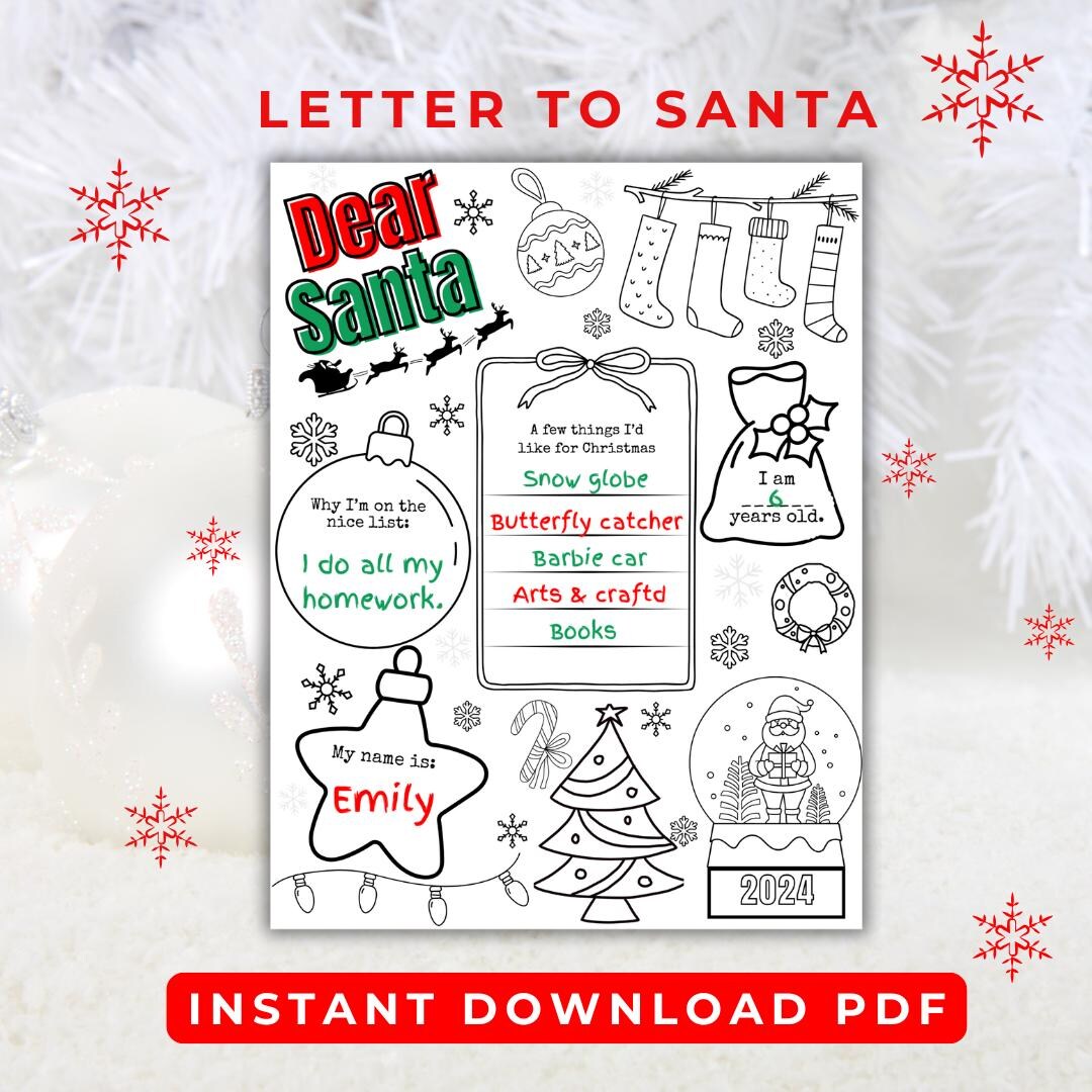 Printable Letter to Santa, Dear Santa, Kids, Classroom, Christmas Wish ...