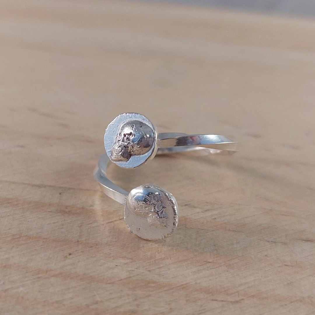 Sterling Silver Double Skull Ring, Handmade Adjustable Gothic Jewellery ...