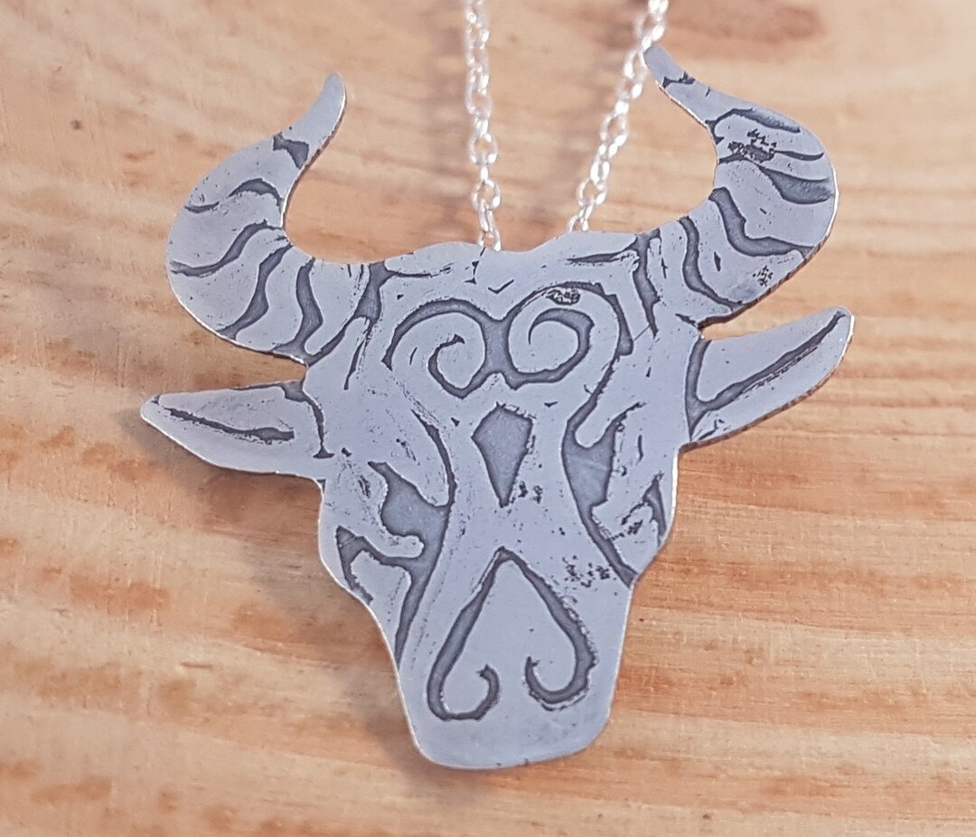 Hand Made Sterling Silver Etched Minotaur Necklace, Greek Mythology ...