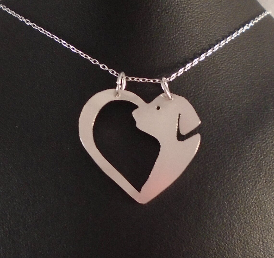 Sterling Silver Dog Heart Necklace | Etsy