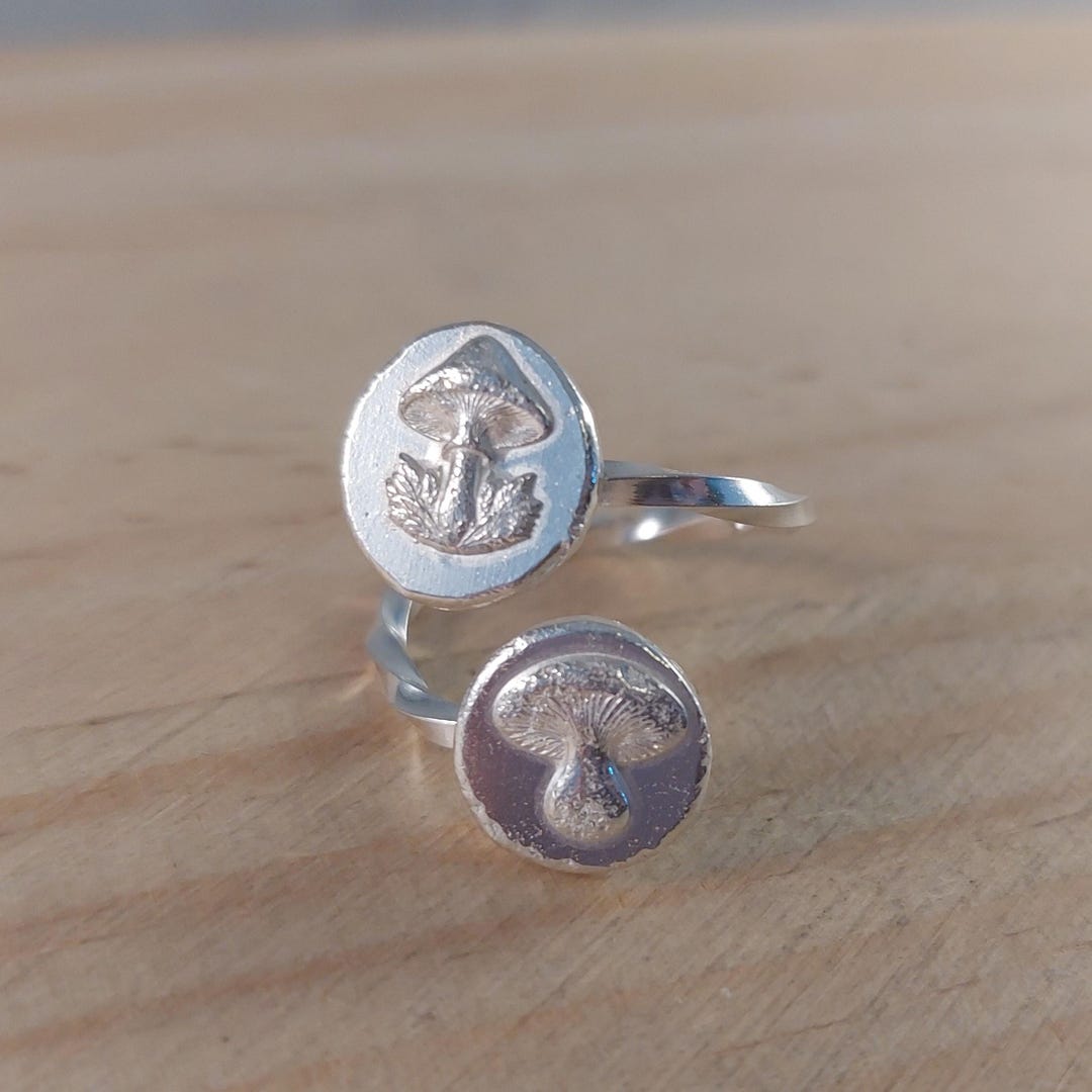 Handmade Sterling Silver Toadstool Ring, Adjustable Open Mushroom Fungi ...