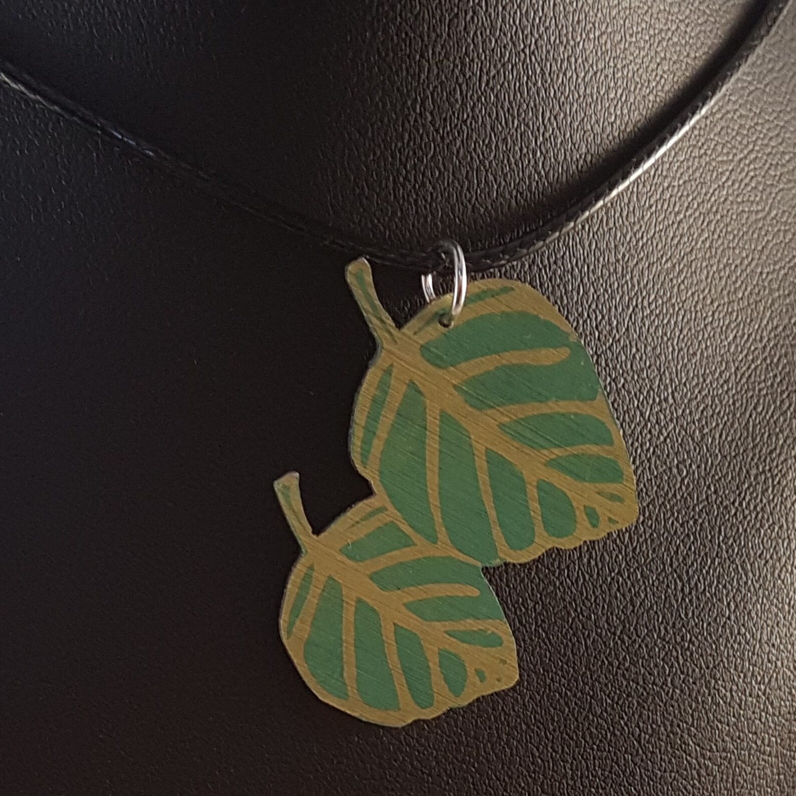 Hand Made Anodised Aluminium Double Leaf Necklace, Hypoallergenic ...