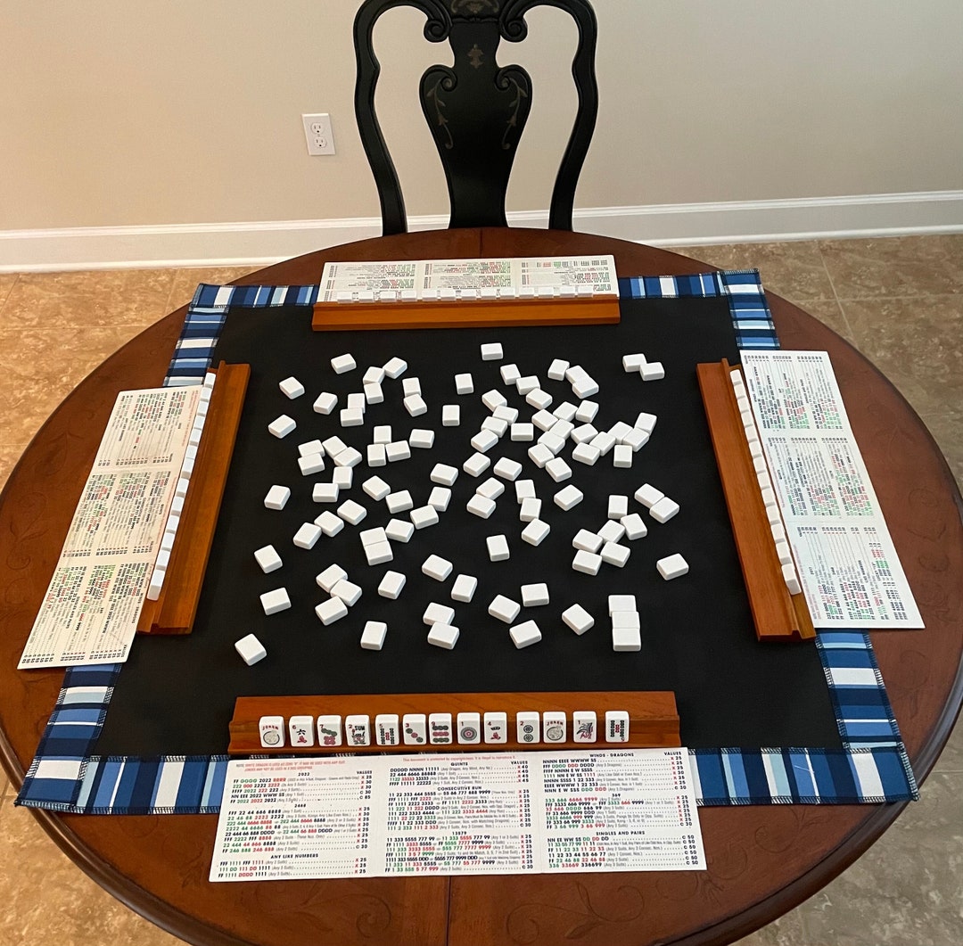 Mahjong Table Screen Mat in Blue and White Stripe Designer Fabric ...