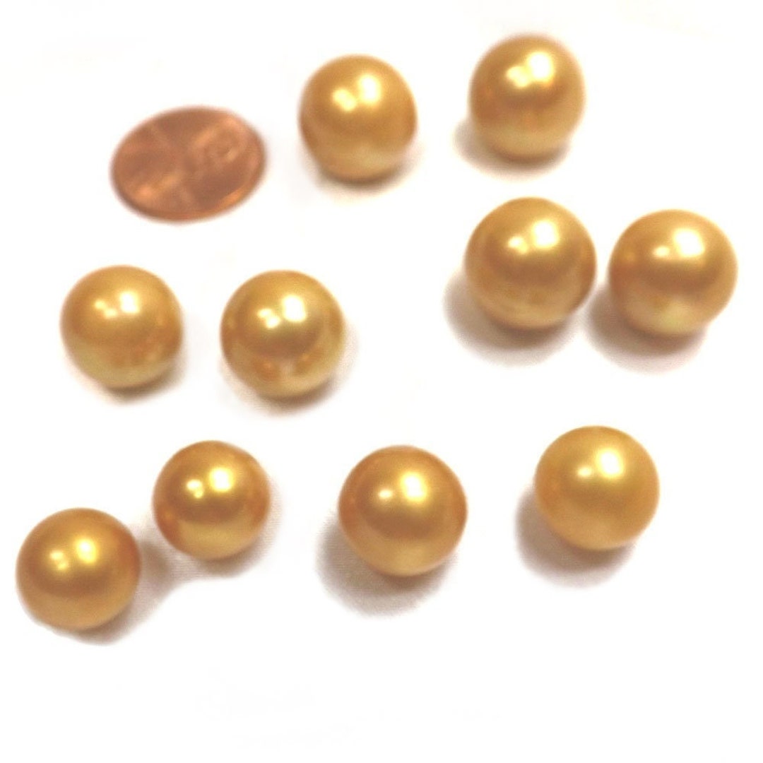 Edison Golden Colored Round Pearls All Sizes From 10-17mm Un-drilled ...