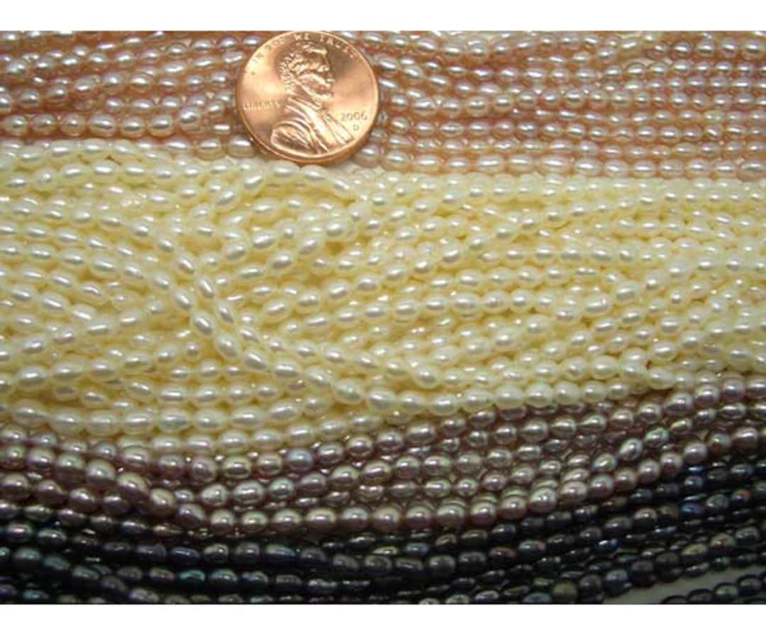 2-3mm Small Tiny Rice Pearl Strand With White, Pink, Lavender and Black ...