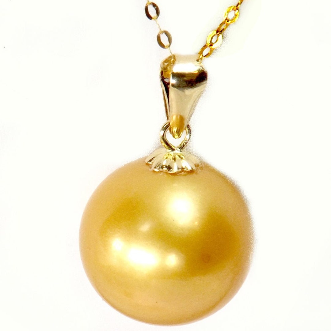 Edison Golden Huge 10-17mm Truly Round Pearl Pendant in 18K Solid ...