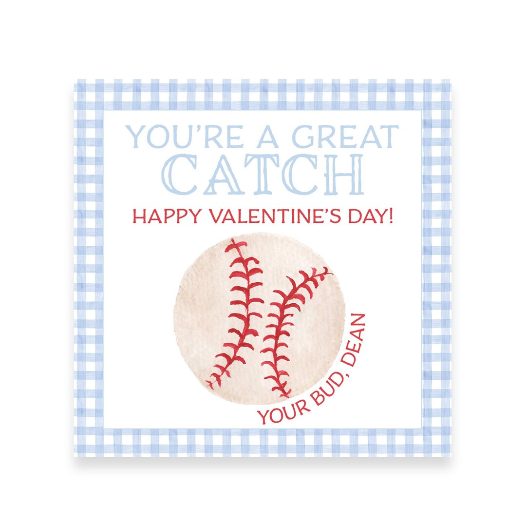 You're A Great Catch | Watercolor Baseball VALENTINE TAG - Etsy