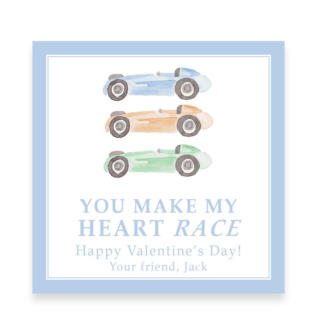 You Make My Heart RACE | Watercolor Racecar VALENTINE TAG - Etsy