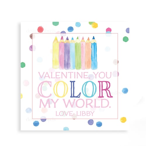 You Color My World Watercolor Color VALENTINE TAG - Etsy