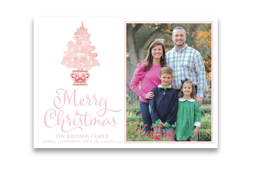 Watercolor Pink/red Chinoiserie Tree | Christmas Card | Print/ship or ...