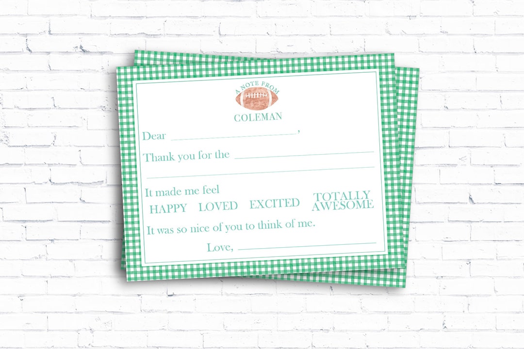 Fillable and Lined Thank You Notes | Football Stationery | Print/ship ...