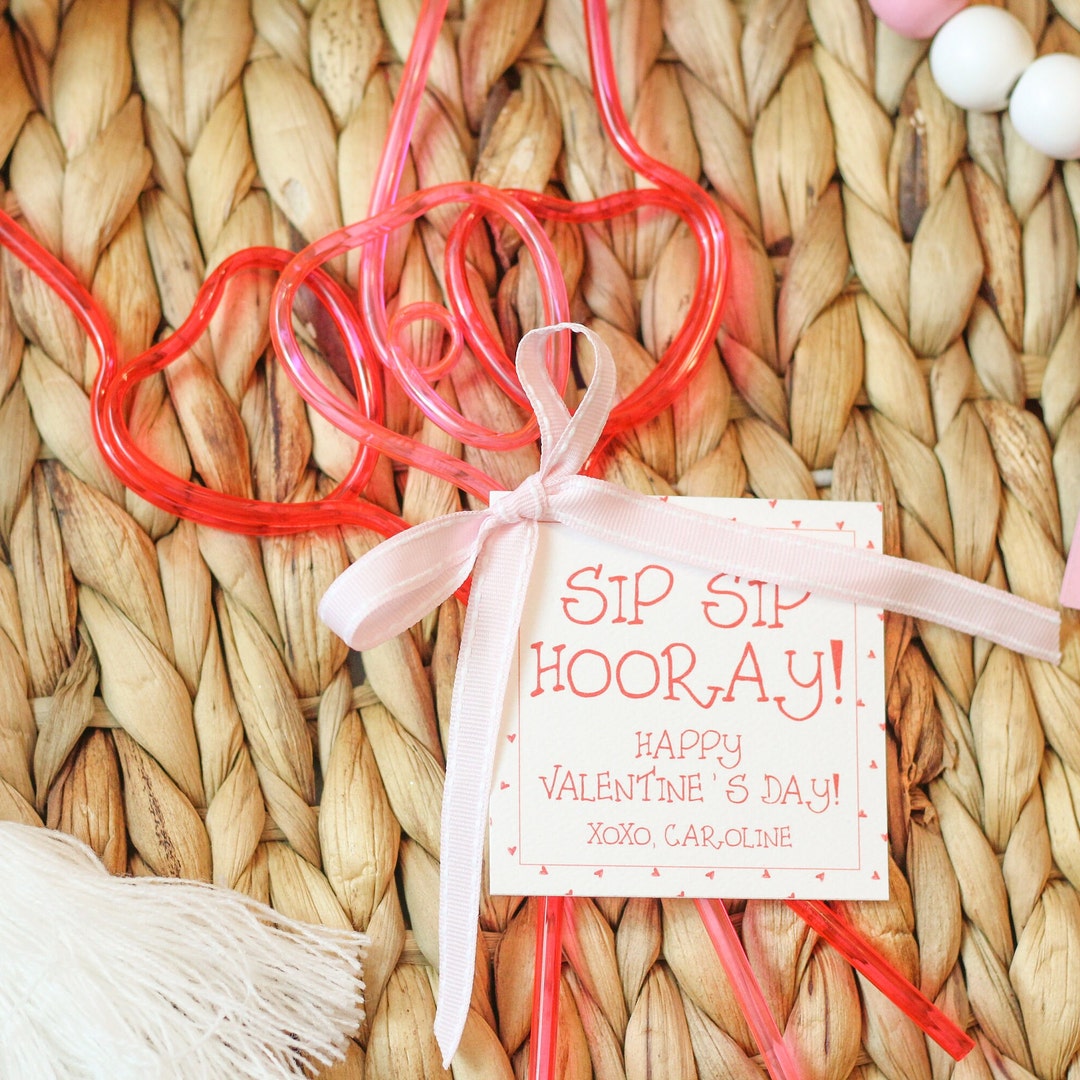 Sip Sip Hooray | Silly Straw VALENTINE Tag - Etsy