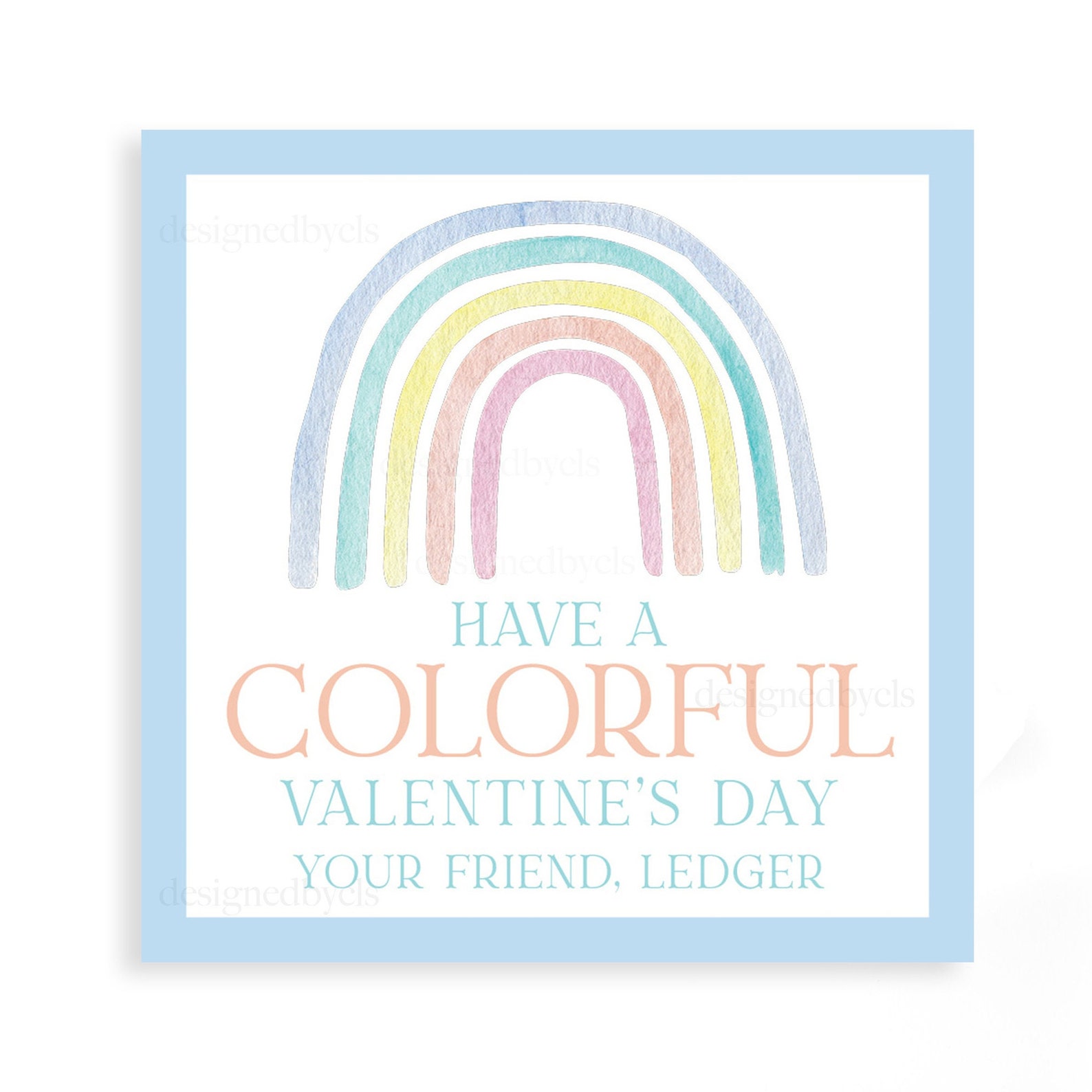 COLORFUL Valentine's Rainbow Watercolor Valentine TAG - Etsy
