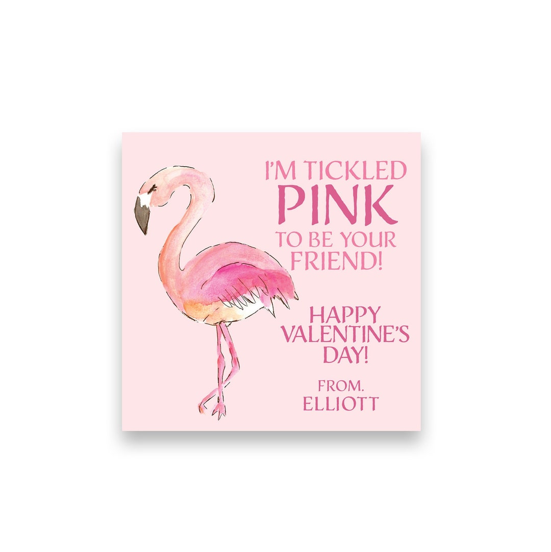 Tickled Pink | Watercolor Flamingo VALENTINE TAG - Etsy