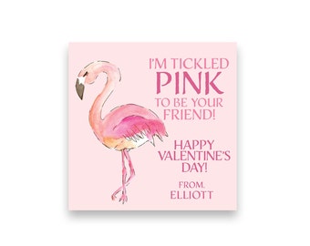 Printable Digital Tickled Pink Flamingo Valentine Editable Card Tag ...