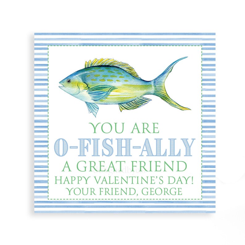 You Are Ofishally a Great Friend Watercolor Fish VALENTINE - Etsy