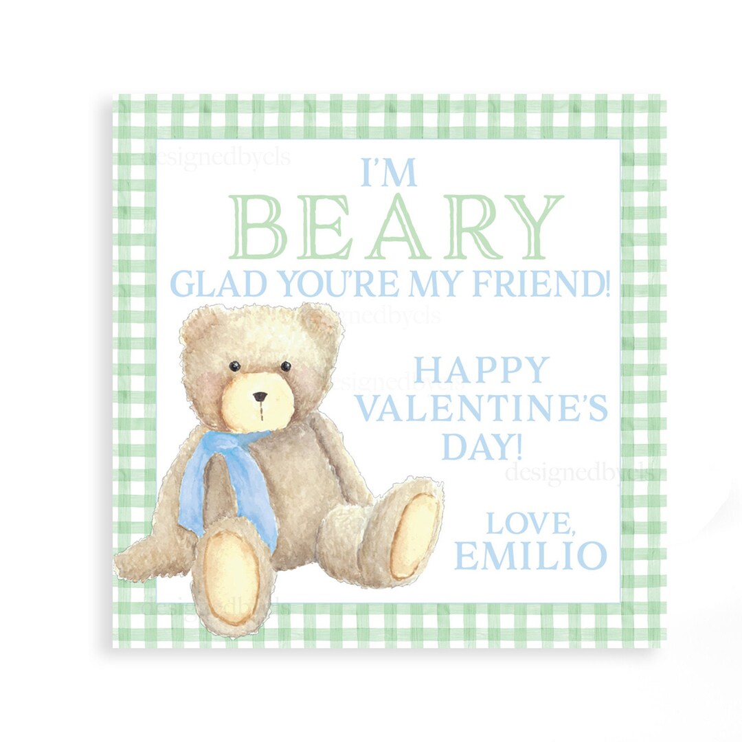 I'm BEARY Glad Watercolor Bear VALENTINE TAG - Etsy