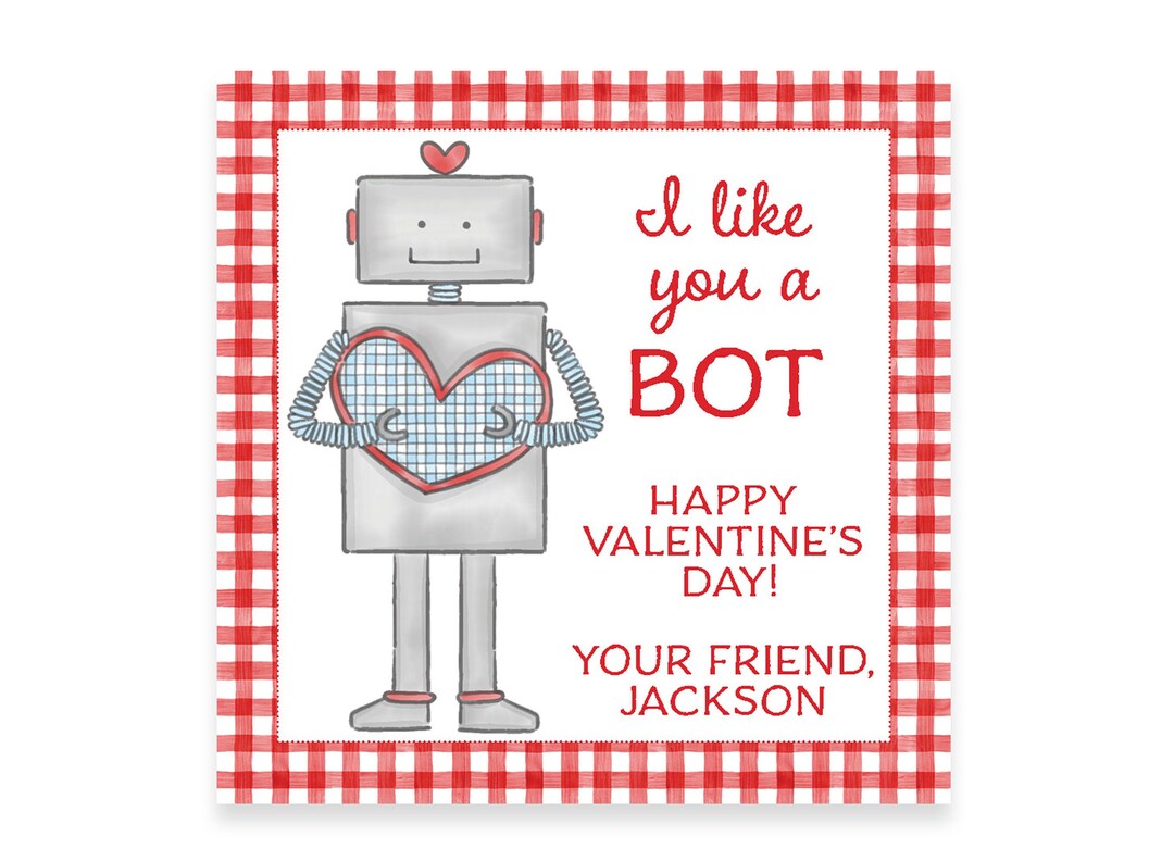 I Like You a BOT | Robot Watercolor VALENTINE Tag - Etsy