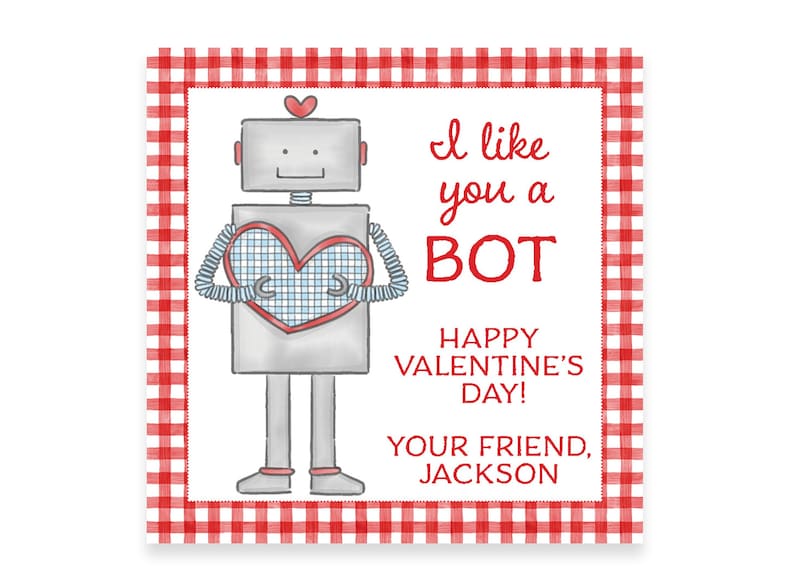 I Like You a BOT | Robot Watercolor VALENTINE Tag - Etsy