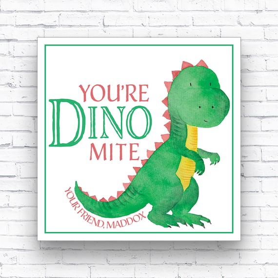 You're DINO-mite Watercolor Dinosaur VALENTINE TAG | Etsy