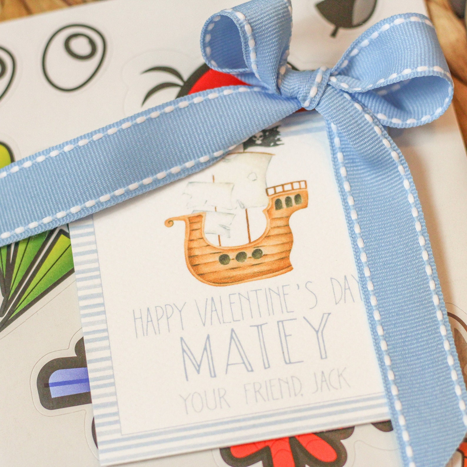 Happy Valentine's MATEY Pirate Ship Valentine Tag | Etsy