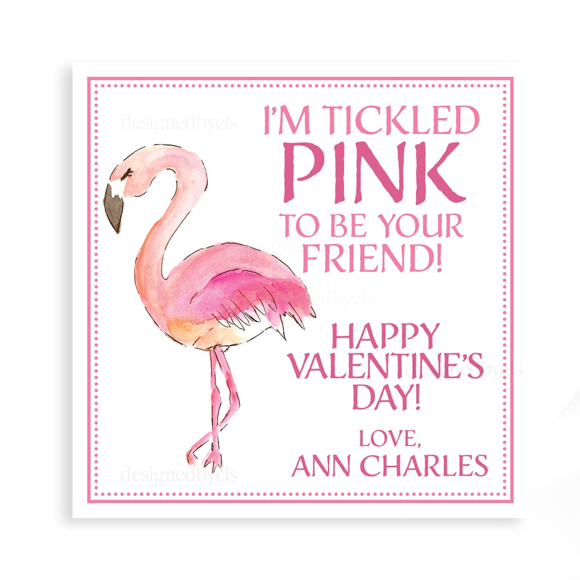 Tickled Pink Watercolor Flamingo VALENTINE TAG | Etsy