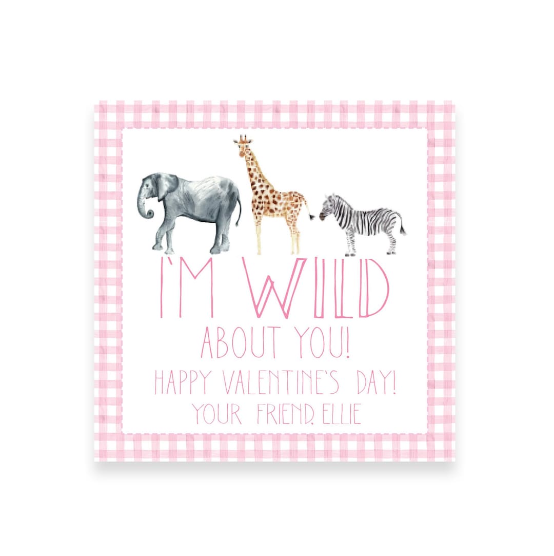 WILD ABOUT YOU | Pink Gingham Animal Valentine Tag - Etsy