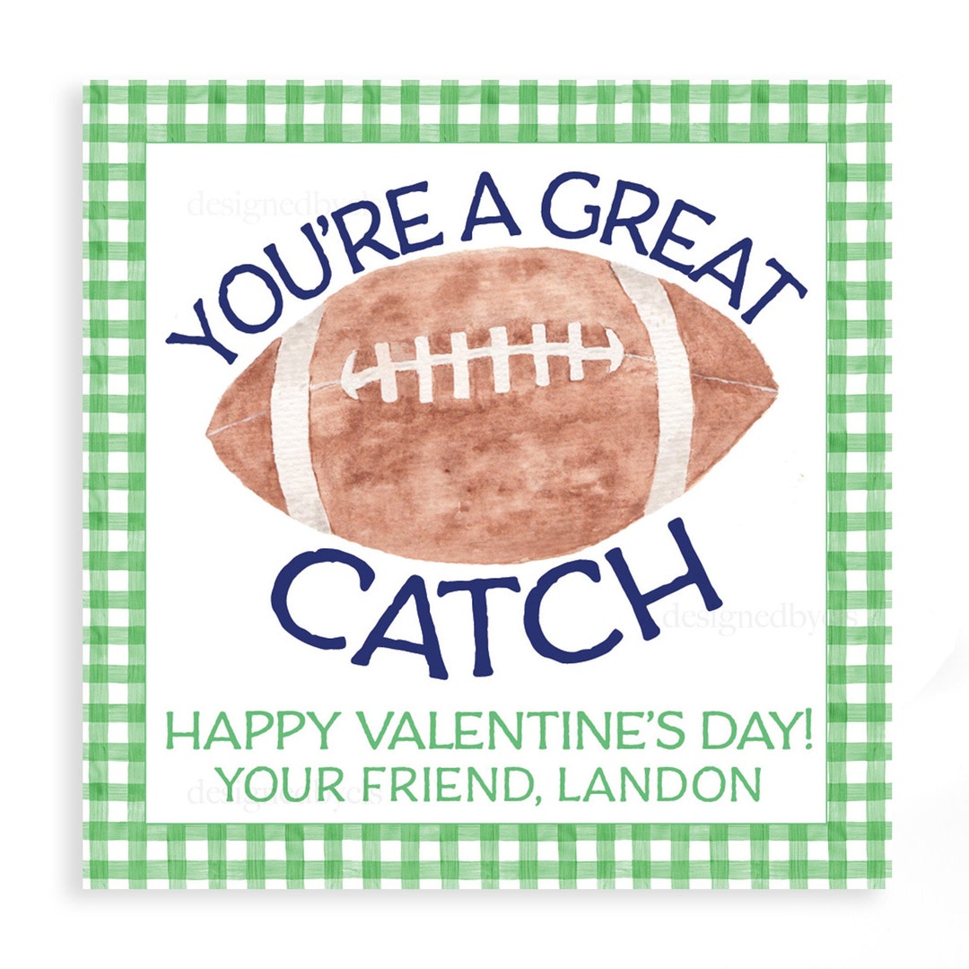 You're a Great CATCH | Watercolor Football VALENTINE TAG - Etsy