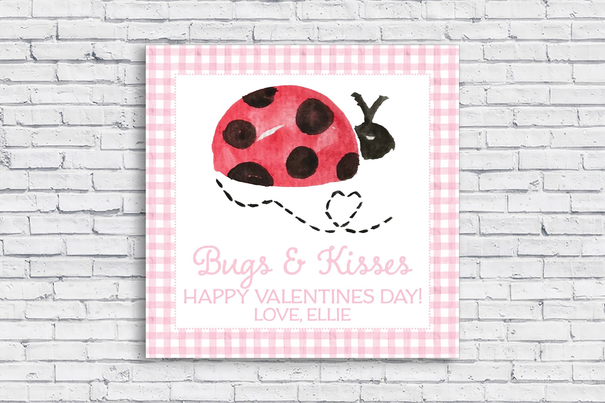 BUGS and KISSES Valentine's Ladybug Watercolor Valentine | Etsy