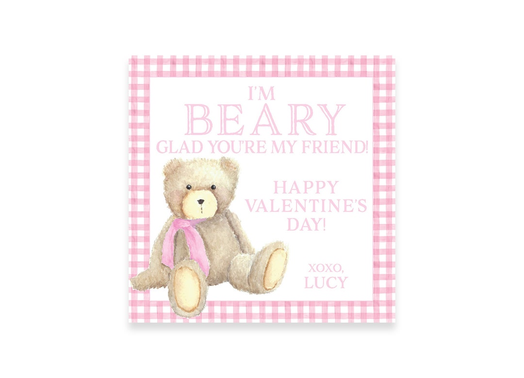 I'm BEARY Glad | Pink Watercolor Bear VALENTINE TAG - Etsy