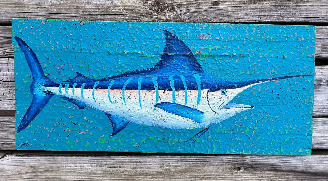 Hand-painted Marlin on Reclaimed Pallet Wood, Home Decor, Size 31x13.5 ...