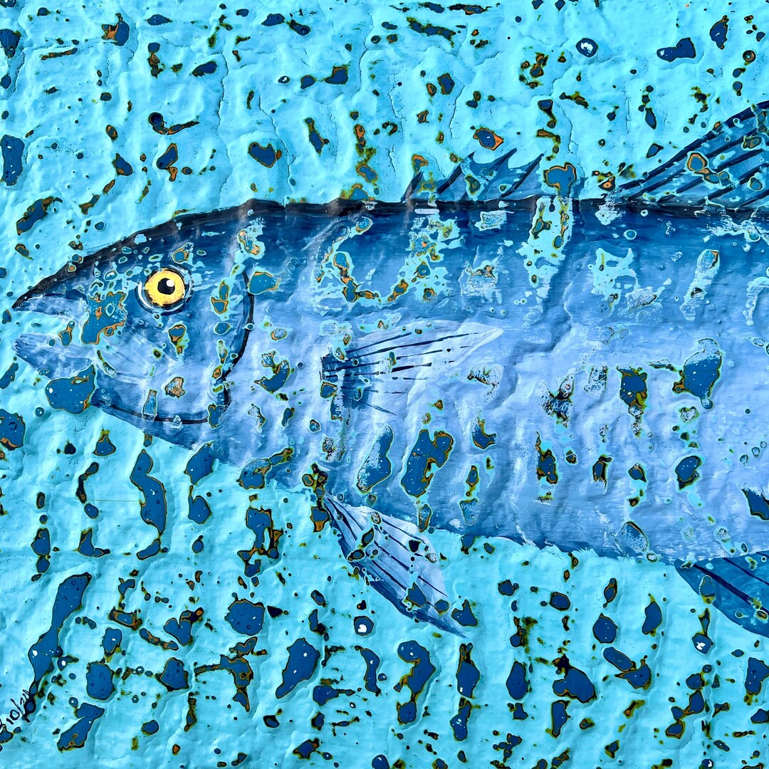 Hand-painted Blue Fish on Reclaimed Pallet Wood Home Decor, Angler Gift ...