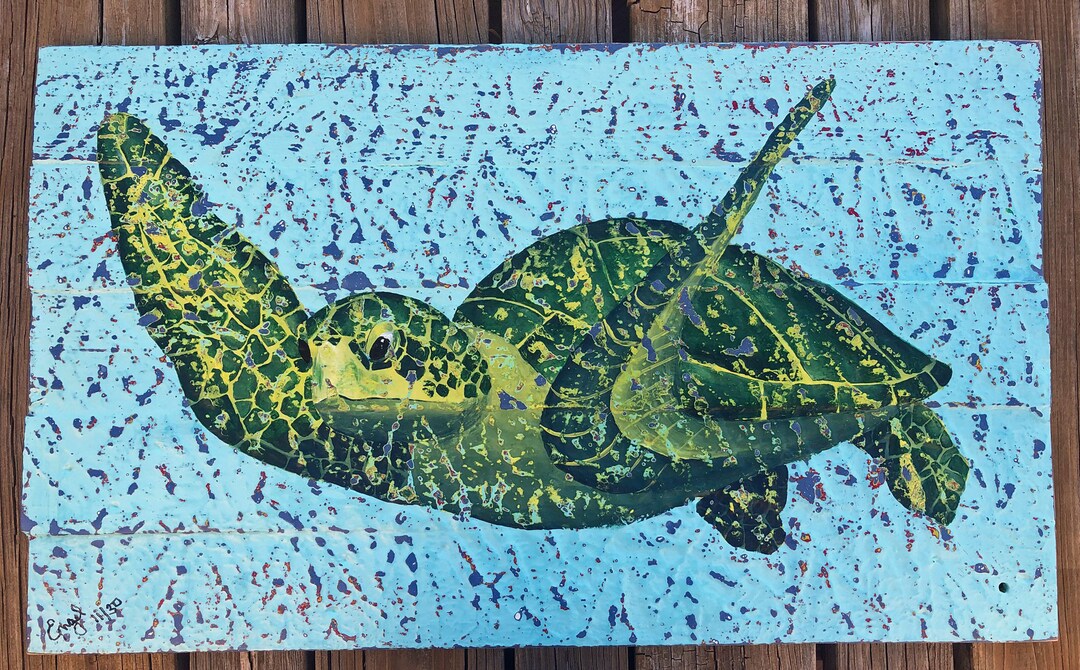 Hand-painted Sea Turtle on Reclaimed Pallet Wood Nautical - Etsy