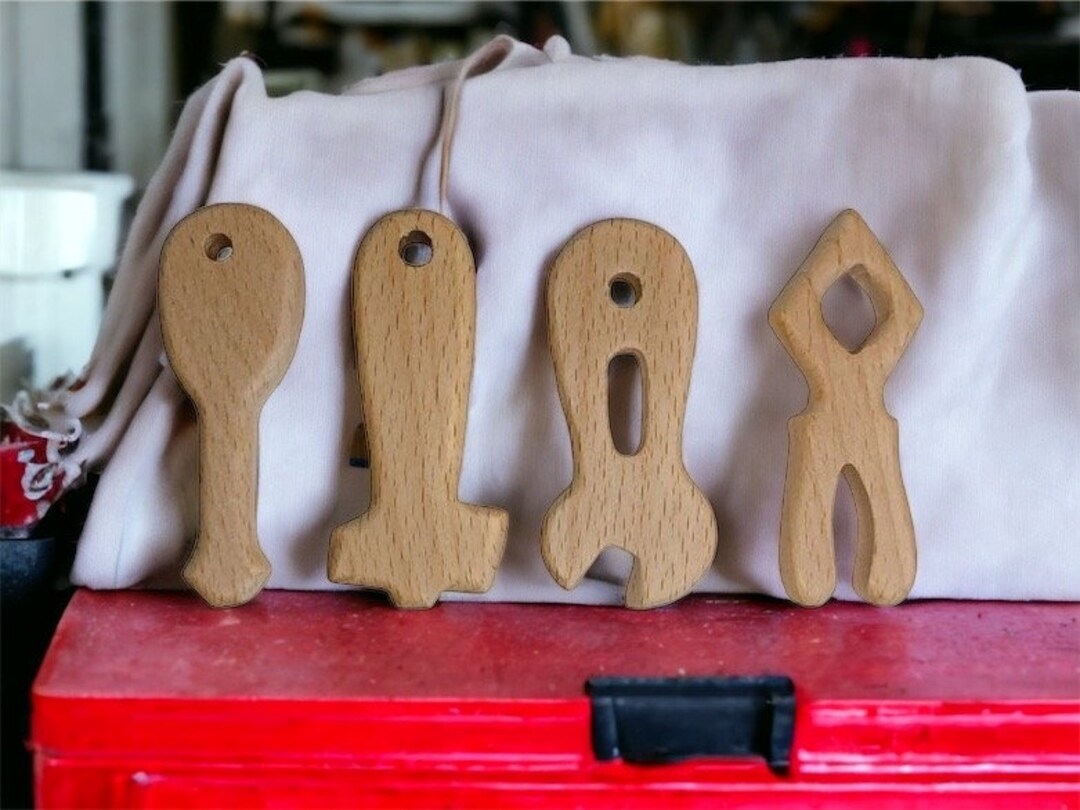 Set of 4 Wood Tool Pendants - DIY Wood Bead - Birch Tool Bead ...