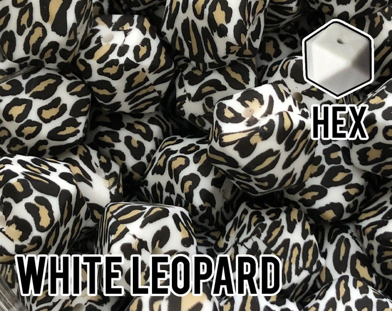 17 Mm Hexagon White Leopard Silicone Beads 5-100 (aka Animal Print ...