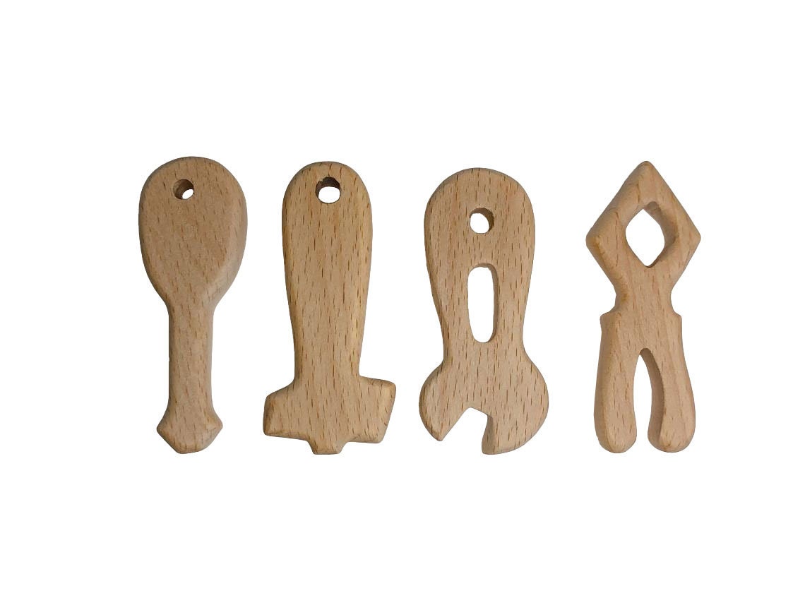 Set of 4 Wood Tool Pendants - DIY Wood Bead - Birch Tool Bead ...