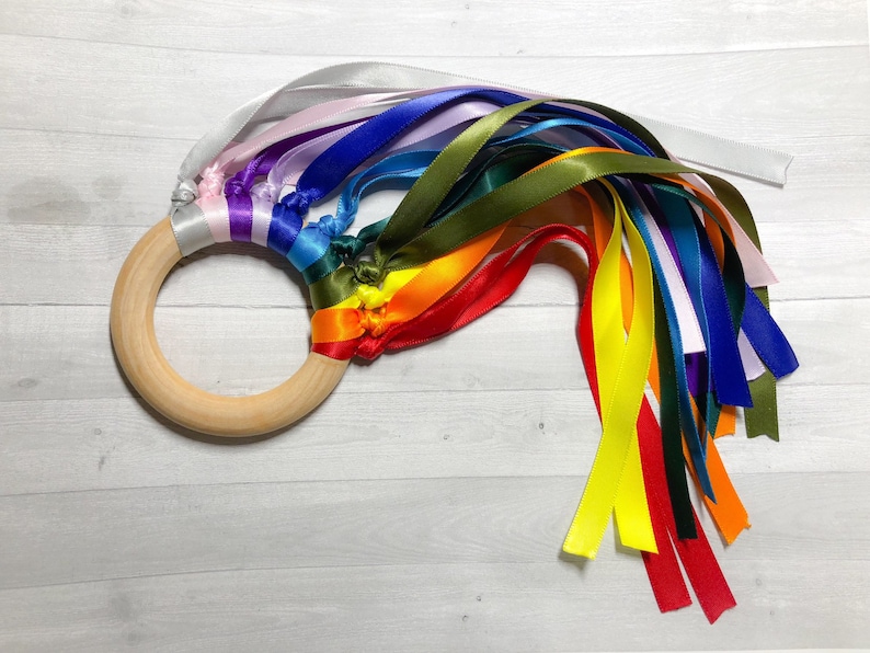 Rainbow Ribbon Wood Ring Hand Kite Ribbon Ring - Etsy