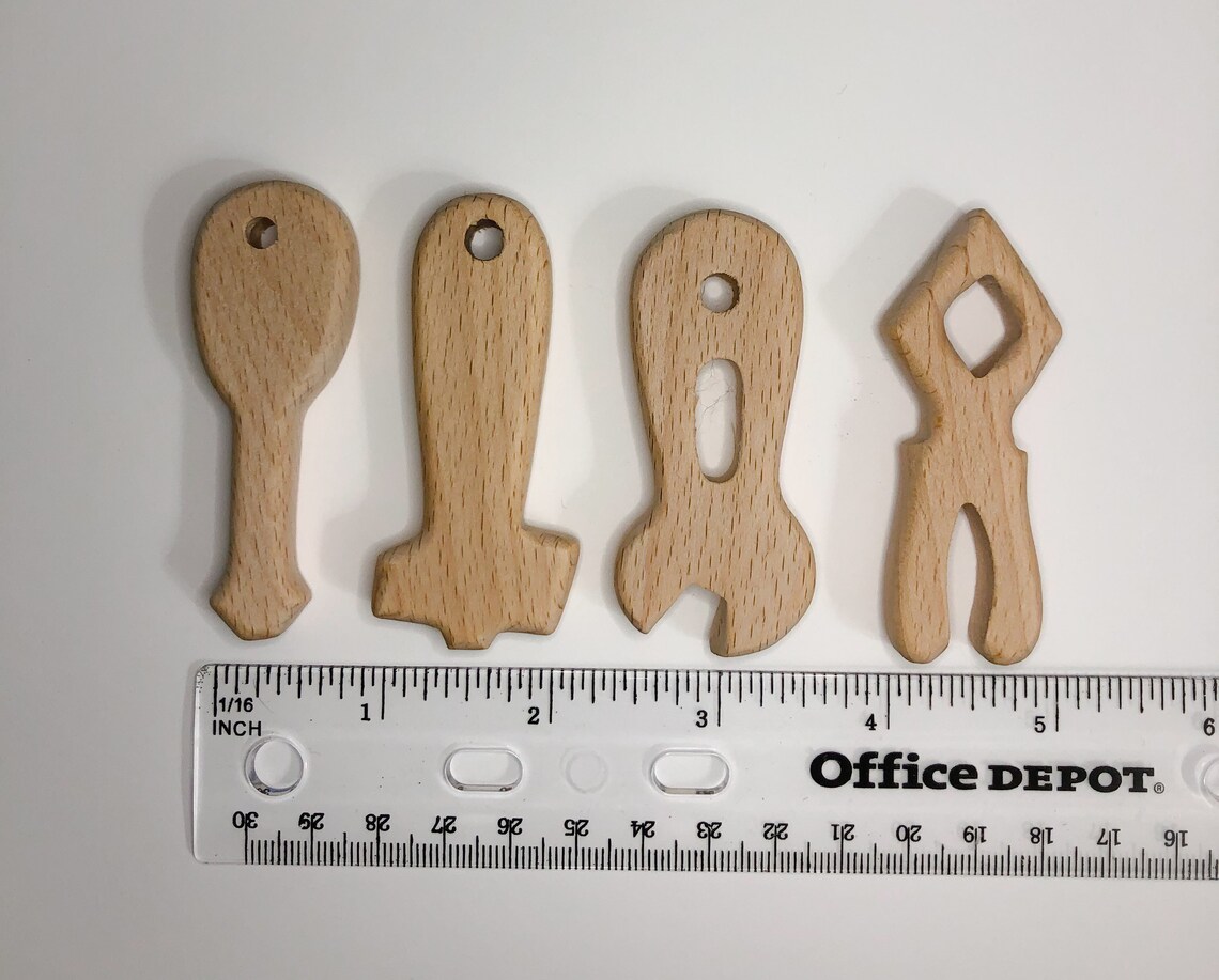 Set of 4 Wood Tool Pendants - DIY Wood Bead - Birch Tool Bead ...