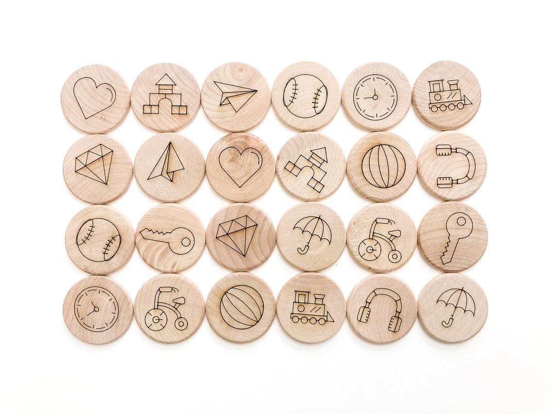 Memory Game Tiles 24 Memory Game Wood Tiles Wood Tile - Etsy
