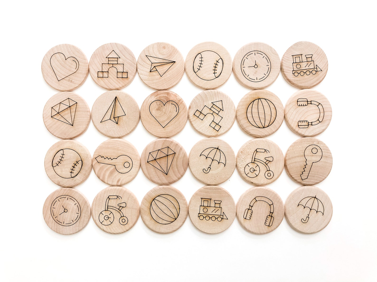 Memory Game Tiles 24 Memory Game Wood Tiles Wood Tile - Etsy