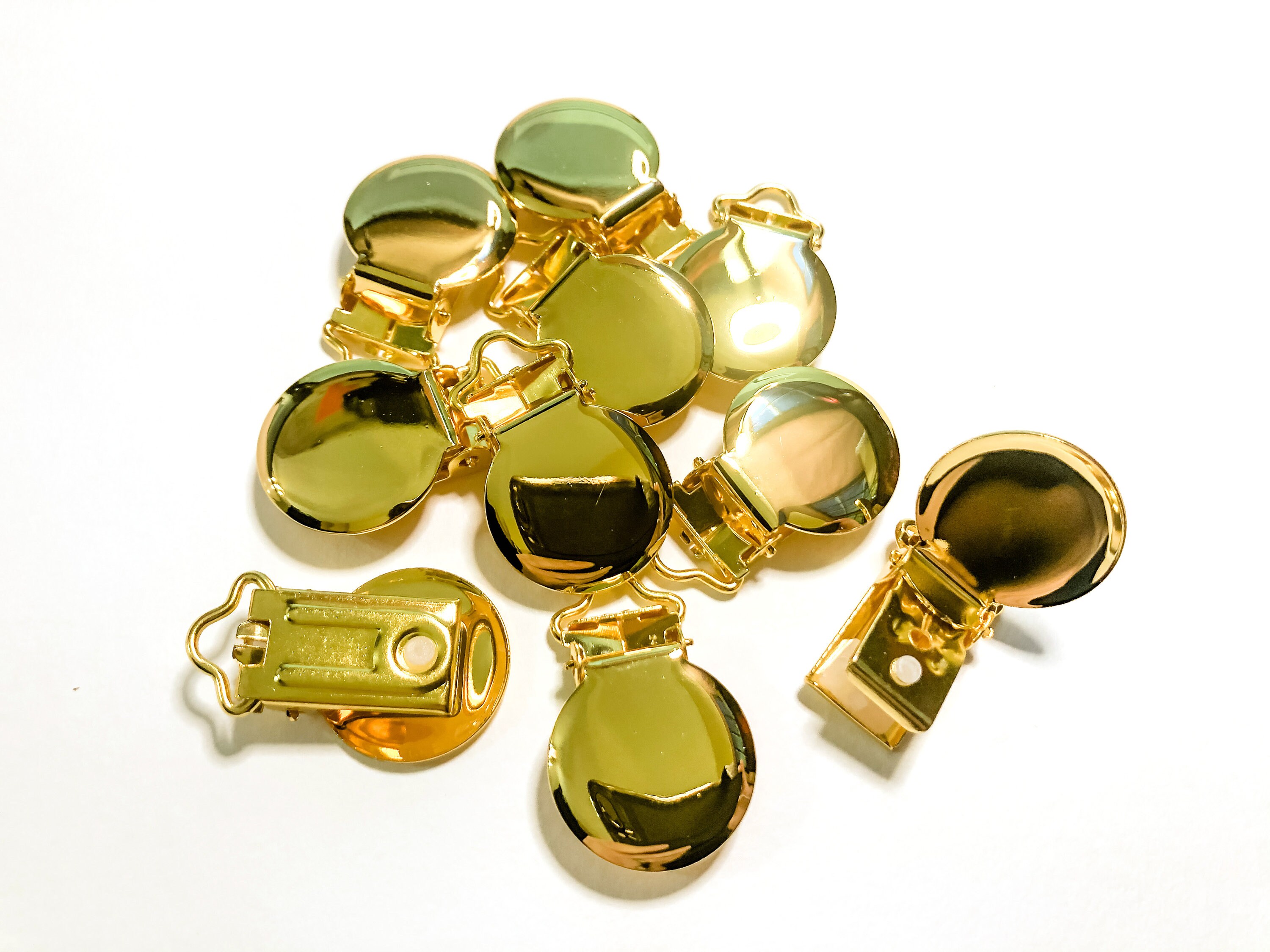 Mirror Finish Gold Metal Round Pacifier Clip with or without | Etsy