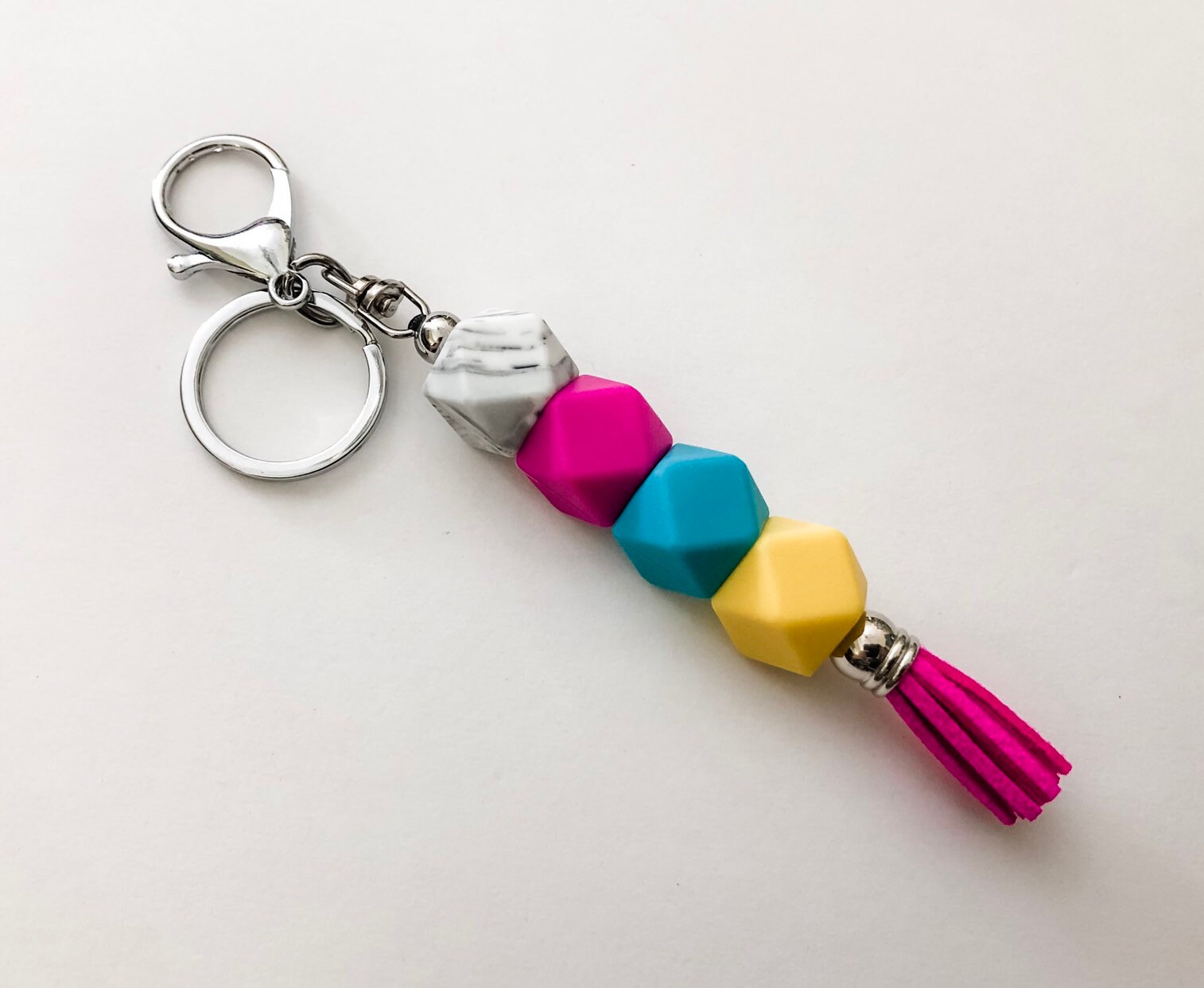 Silicone Keychain With Tassel Neutral Grey Silicone Bead | Etsy