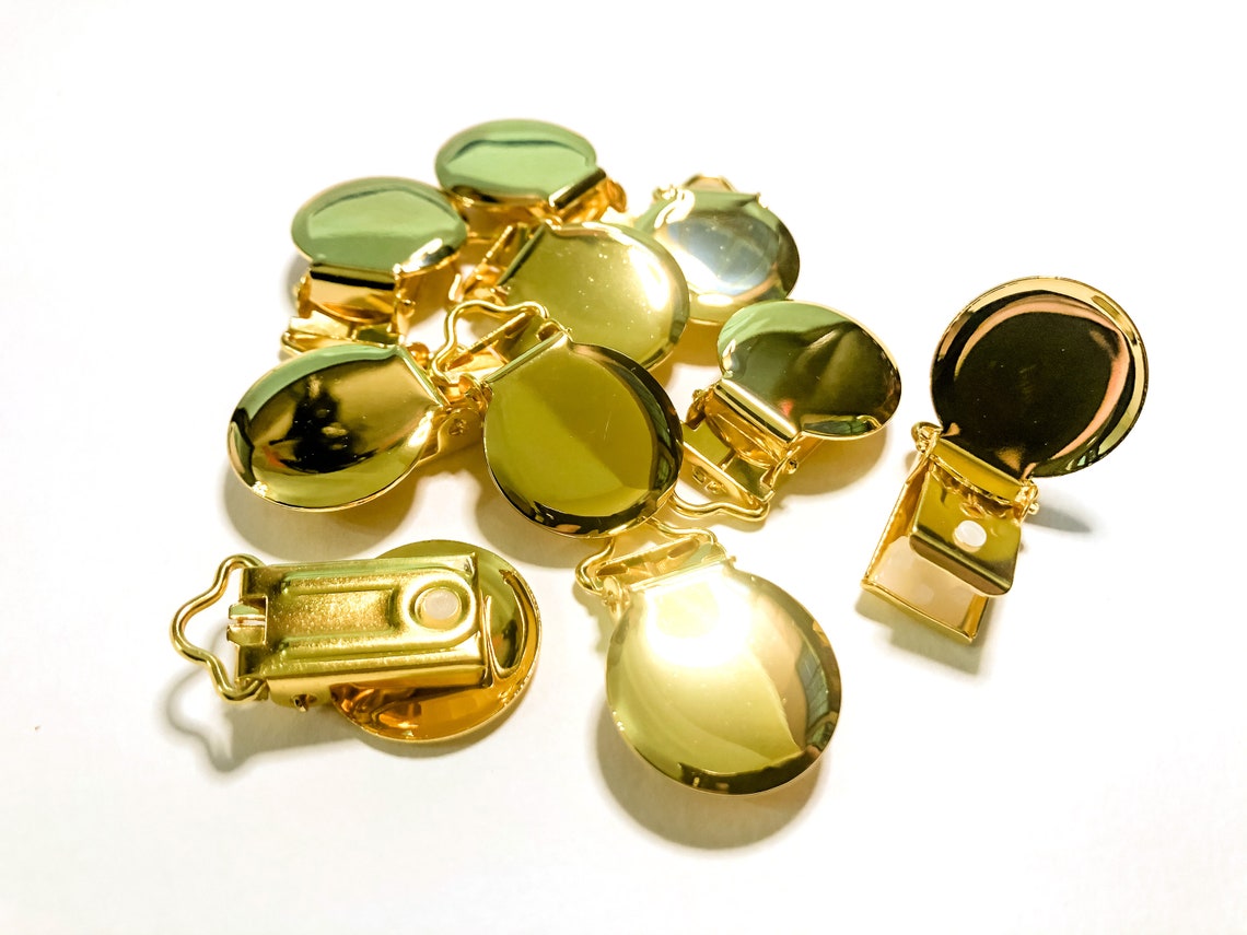 Mirror Finish Gold Metal Round Pacifier Clip With or Without Engraving ...
