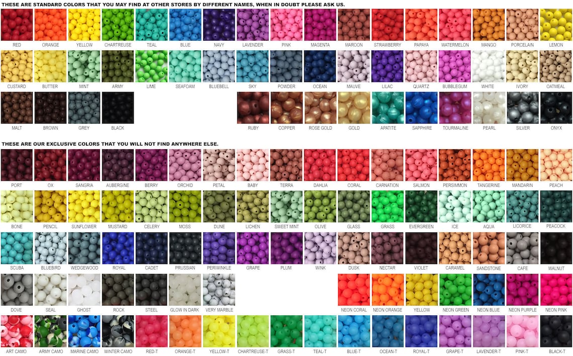 Silicone Bead Color Swatch Sampler in All of Our Colors - Sample Cord ...