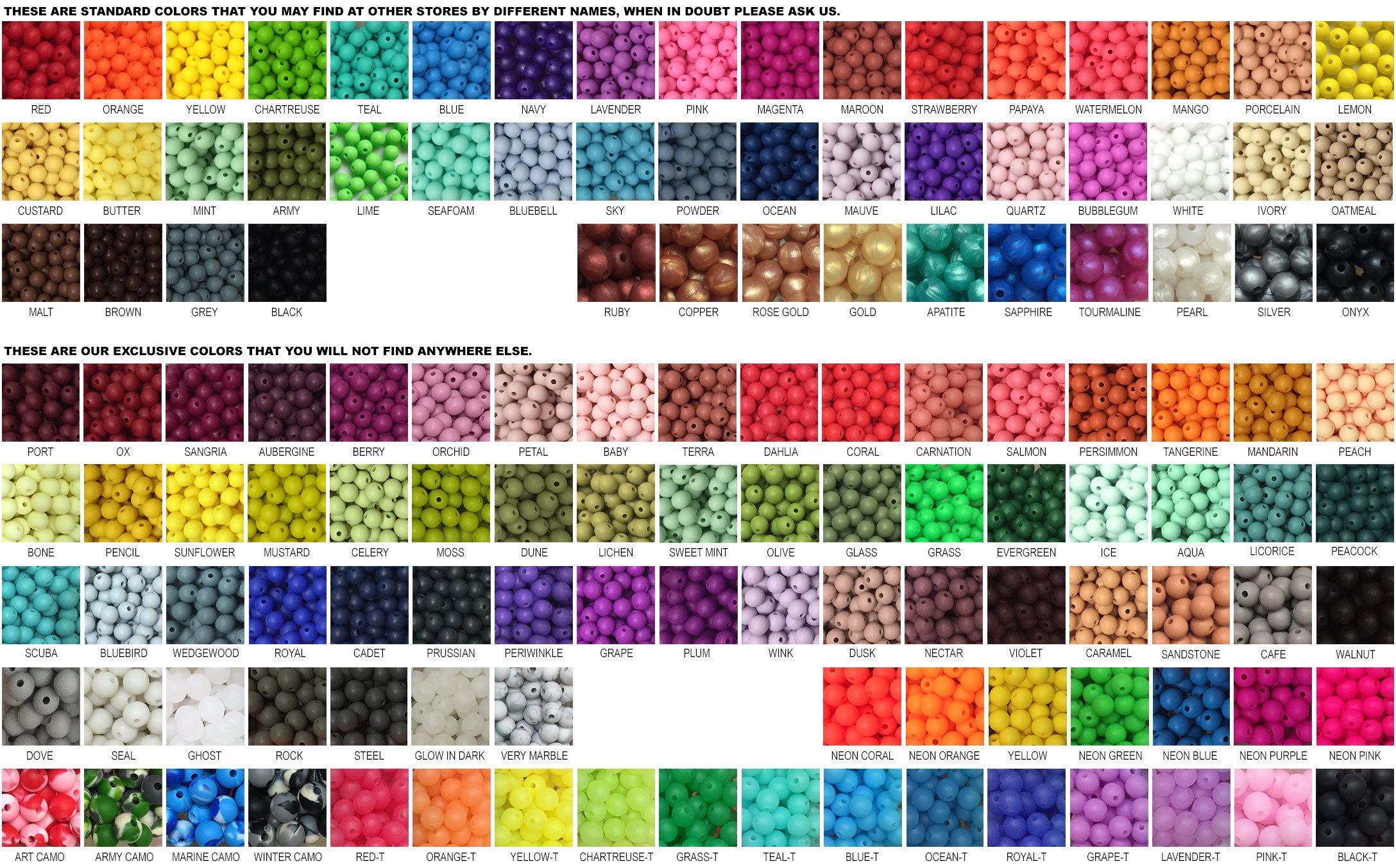 Silicone Bead Color Swatch Sampler in All of Our Colors - Sample Cord ...