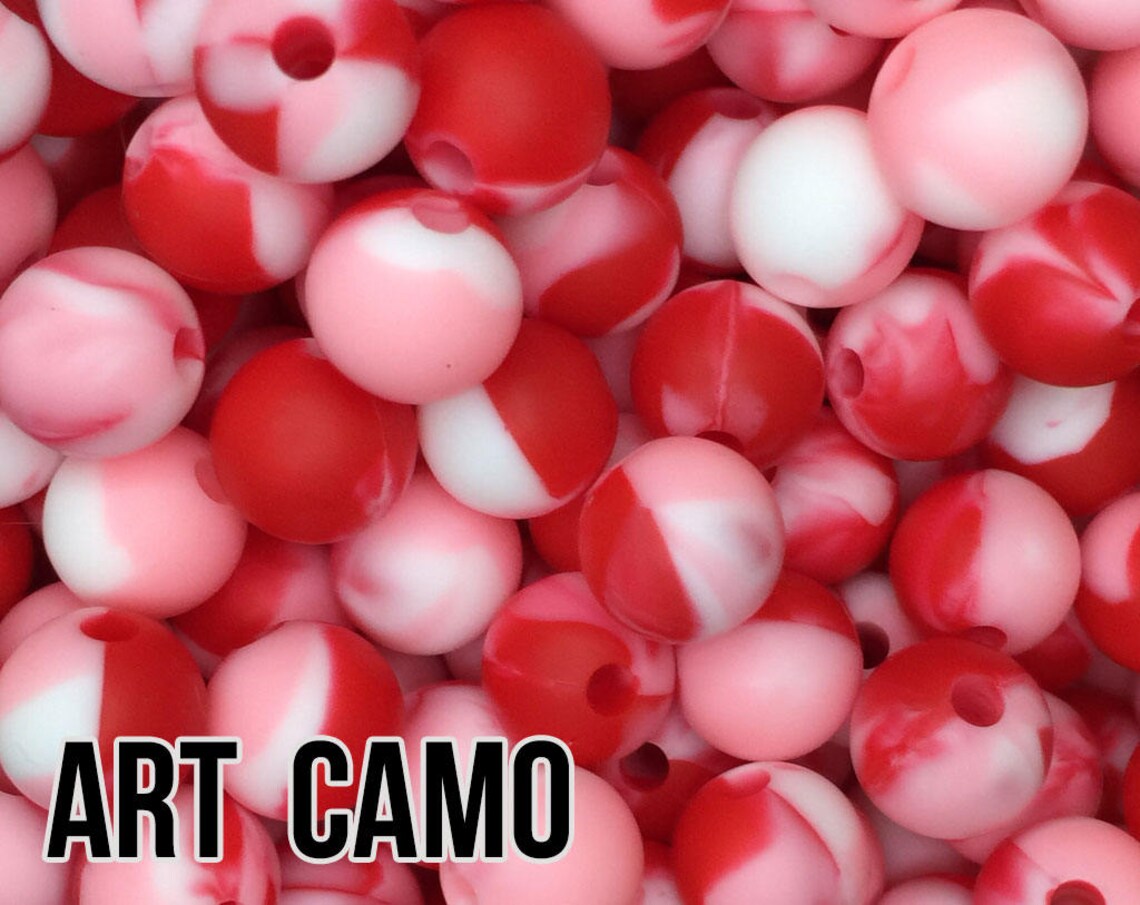 Silicone Beads, 12 Mm Art Camo Silicone Beads 10-1,000 (red, White ...
