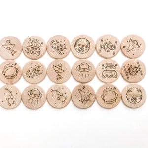 Space Theme Memory Game Tiles 18 Memory Game Wood Tiles Wood Tile Game ...